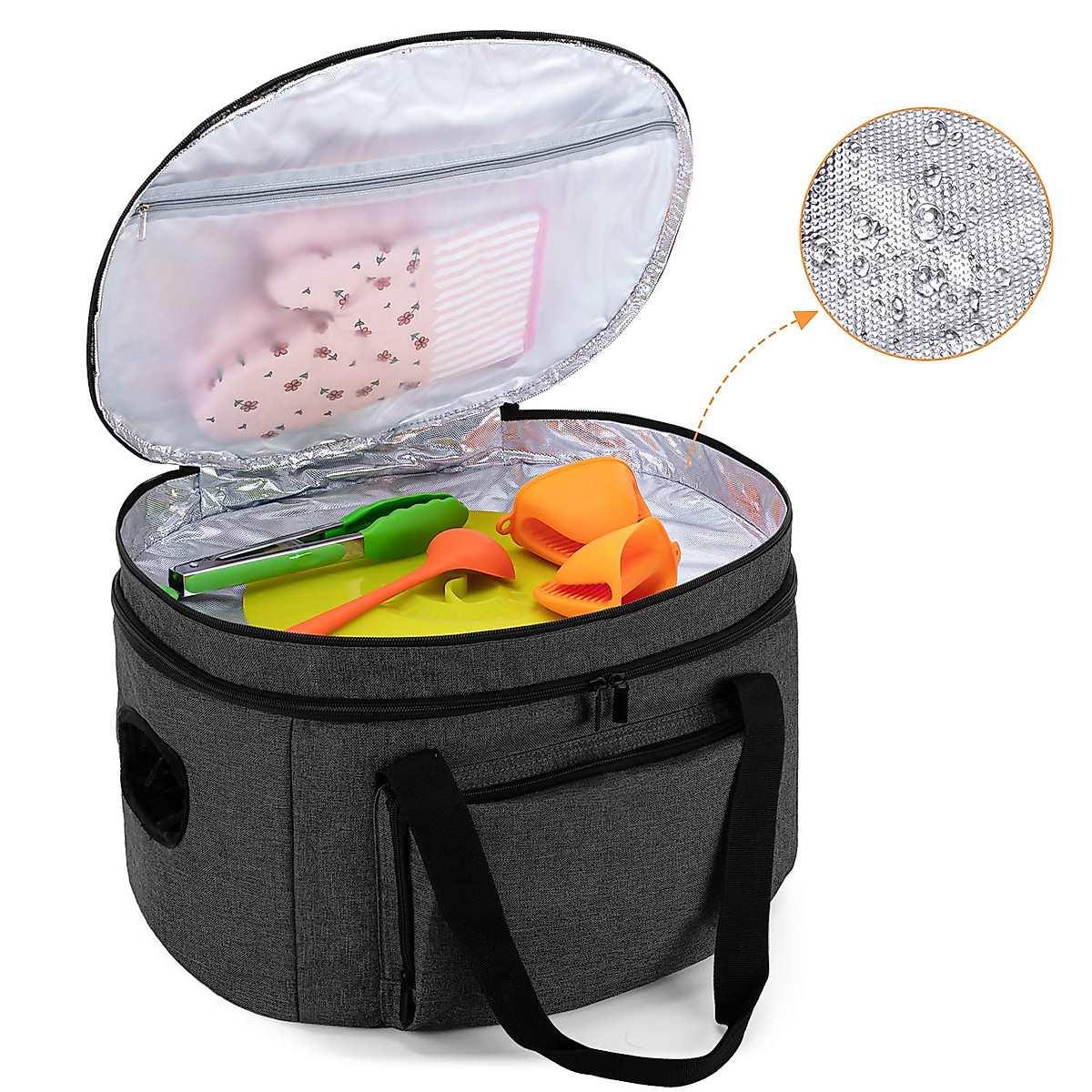 LUXJA Double Layers Slow Cooker Bag (with a Bottom Pad), Insulated Slow Cooker Carrier Fits for Most 6-8 Quart Oval Slow Cooker, Black (Bag Only)