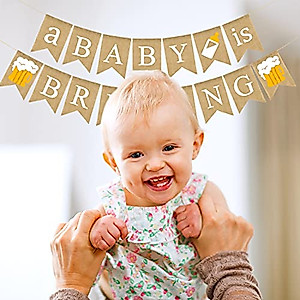 Doumeny Jute Burlap A Baby is Brewing Banner Baby Shower Decorations Banner Gender Reveal Bunting Garland Baby Bottle Burlap Bunting Oh Baby Garland Welcome Baby Banner Beer Mug Diaper Party Supplies