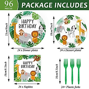 96PCS Jungle Birthday Party Plates and Napkins Safari Animals Birthday Party Decorations for 24 Guests Jungle Theme Birthday Party Tableware Set Serves Wild Animals Gold Safari Zoo Birthday Supplies