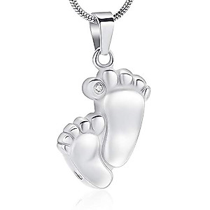 Footprint Cremation Urn Pendant Necklace for Ashes Stainless Steel Mini Urns Jewelry to Holder Ashes Baby Foot Memorial Keepsake (Silver)