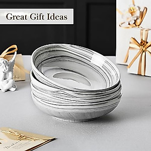 MALACASA Pasta Bowls, 40 OZ Large Salad Serving Bowls Set of 4, Porcelain Pasta Bowls Salad Bowls for Kitchen, Marble Grey Soup Plates Shallow Bowls Set, Microwave & Dishwasher Safe, Series REGULAR