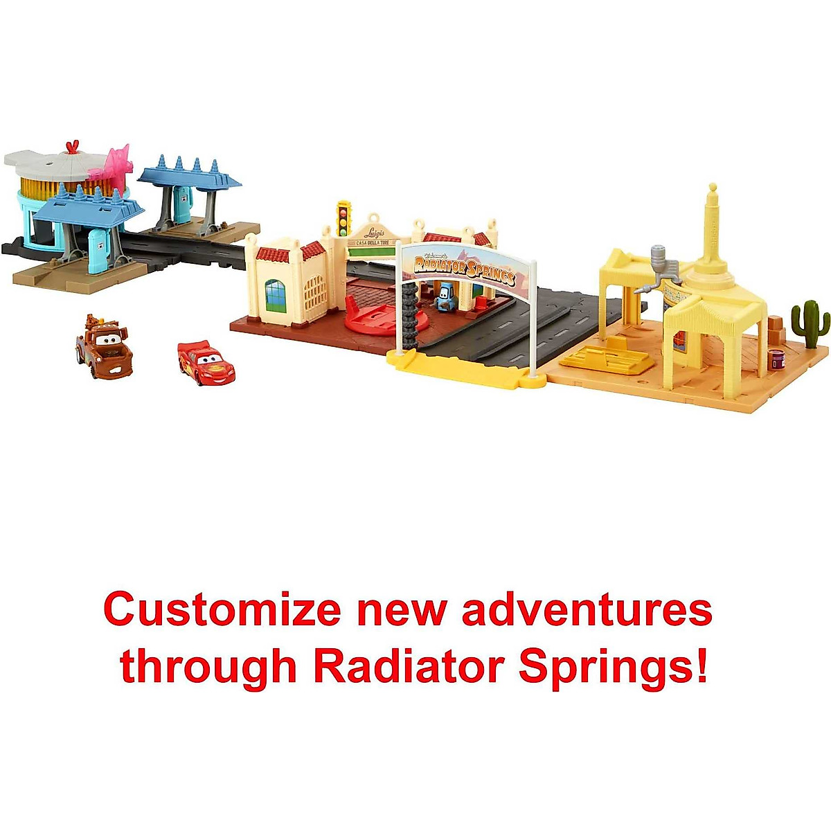 Mattel Disney and Pixar Cars On The Road Playset with 2 Toy Vehicles & Light-Up Countdown, Includes Lightning McQueen & Mater Truck