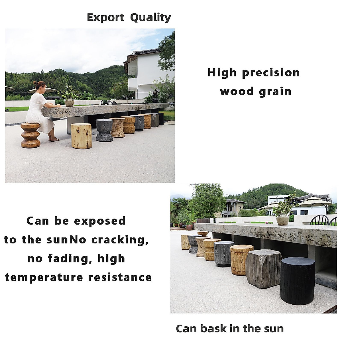 Outdoor side table,Wooden stool,Garden outdoor stool,Wabi-sabi style stool, outdoor courtyard, open-air garden, anti-corrosion imitation wood wedding layout, chair, balcony, sturdy and short pier