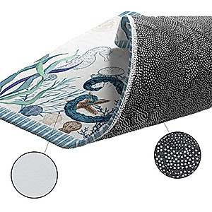 Ocean Octopus Round Area Rugs 5ft - Soft Area Rug for Kids Room, Blue Summer Beach Nautical Coastal Starfish Coral Machine Washable Living Room Circle Rugs, Non-Shedding Bedroom Carpet Floor Mat