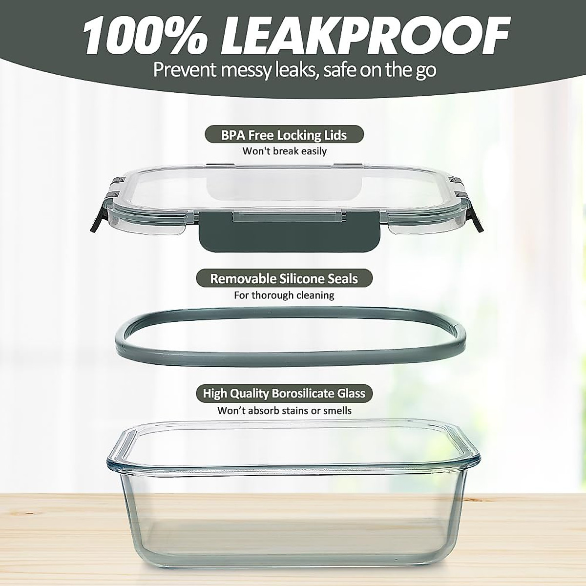 VERONES 30 Pieces Glass Meal Prep Containers Set, Airtight Glass Lunch Containers, Stackable Glass Food Storage Containers with Lids, for Microwave, Oven, Freezer & Dishwasher Friendly,Gray