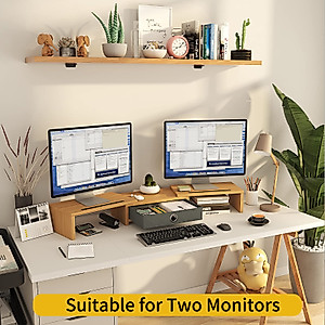 WESTREE Dual Monitor Stand Riser with Drawer-Monitor Stand Riser for 2 Monitors, Adjustable Length and Angle, 2 Phone Hold,Desktop Organizer Stand for Computer/Laptop/PC/Printer