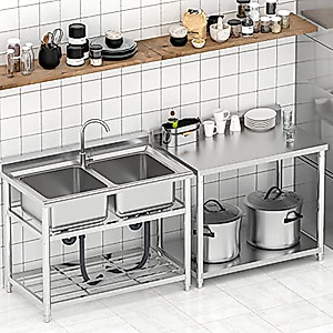 Stainless Steel Table for Prep & Work 40 x 25 Inches, Heavy Duty Commercial Work Table with Undershelf and Backsplash, Metal Prep Table for Outdoor, Indoor, Commercial Restaurant, Kitchen, Cafe, Hotel