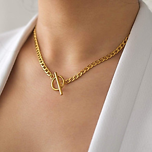 CHESKY Dainty Gold Toggle Clasp Necklace for Women 14K Gold Plated Cuban Chain Choker Necklace, Minimalist Simple Handmade Thick Chunky Toggle Necklaces Jewelry Gifts
