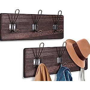Comfify Rustic Wall Mounted Coat Rack with 3 Sturdy Hooks – Set of 2 – Vintage Entryway Wooden Coat Racks Rustic Rack for Coats, Bags, Towels and More – 35” x 6.10"- Rustic Brown
