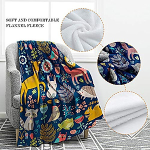 Jekeno Cartoon Forest Animals Blanket Soft Warm Deer Rabbit Owl Fox Print Throw Blanket for Kids Adults Gift Sofa Chair Bed Office 50"x60"
