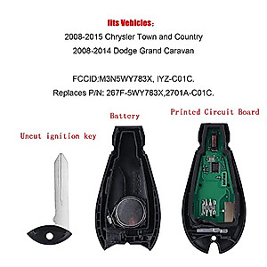7 Button Keyless Remote Key Fob Replacement Fits Chrysler Town and Country 2008-2015 / Dodge Grand Caravan 2008-2014 (M3N5WY783X,ID46) 2 Pack