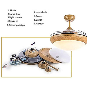Fashionable chandelier Retro modern industrial chandelier/LED Invisible Ceiling Fans with Lamp,Wood Fan Lights Remote Control Chandelier with Electric Fan Lighting for Bedroom and Restaurant,Whiteligh