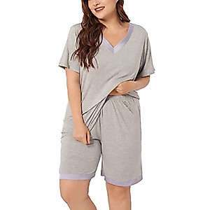 ZERDOCEAN Women's Plus Size Sleepwear Pajama Set Short Sleeve with Shorts Nightwear Two-piece Pj Lounge Sets Lightgray 4X