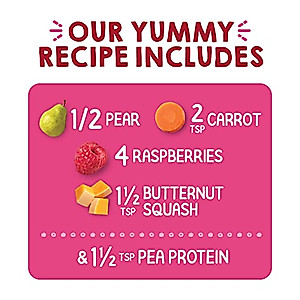 Happy Tot Organics Stage 4 Baby Food Pouches, Gluten Free, Vegan Snack, Fiber & Protein Fruit & Veggie Puree, Pears, Raspberries, Butternut Squash & Carrots, 4 Ounce (Pack of 8)