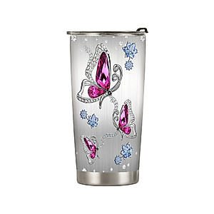 20oz Jewelry Crystal Butterfly Tumbler, Gifts for Butterfly Lovers, Coffee Thermos for Women, Stainless Steel Double Wall Vacuum Insulated Coffee Mug, Travel Cup with Lid