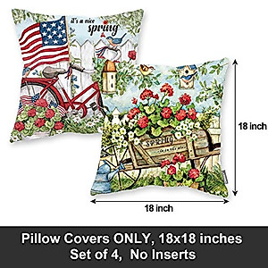 ONWAY Spring Throw Pillow Covers 18x18 Set of 4 Outdoor Floral Pillow Covers for Home Couch Sofa and Patio