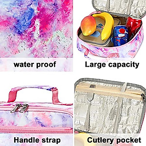 Kids Lunch Box Boys Girls Insulated Lunch Cooler Bag Reusable Lunch Tote Kit for School Travel (878 Galaxy-Purple)