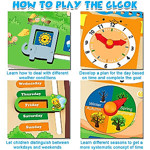 Baisoo Montessori Educational Wooden Toys - Preschool Telling Time Teaching Clock Boys & Girls - Time Calendar Clock for Kids Age 3 4 5 - All About Today Board