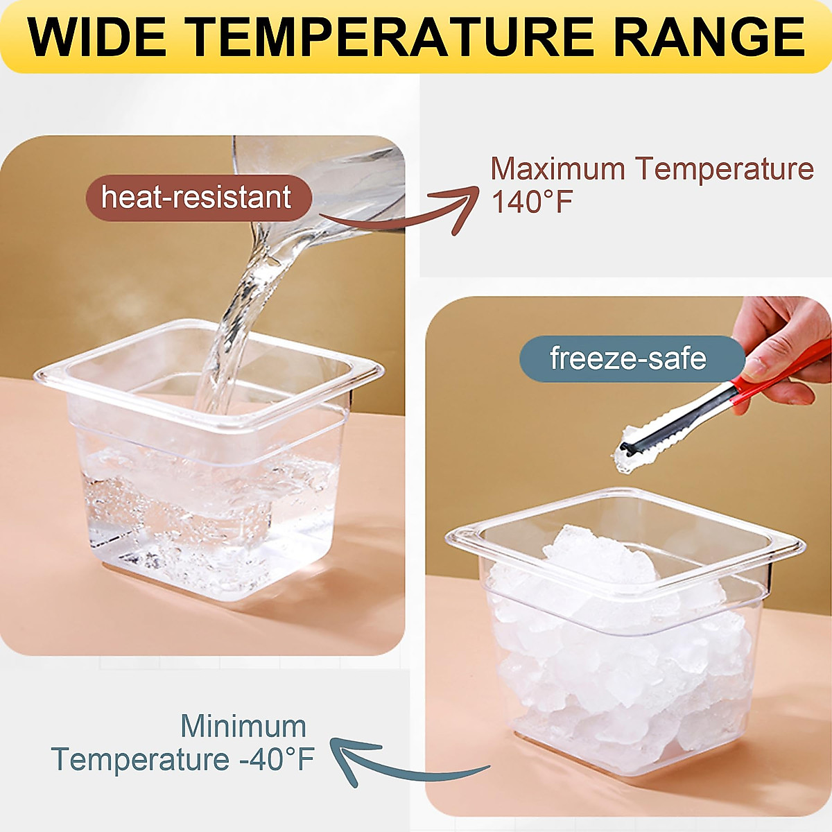 Plastic Food Pan, 1/9 Size 4 Inch Deep Commercial Food Pan, 6 Pack Polycarbonate Plastic Clear Storage Containers, Durable Hotel Pans for Fruits Vegetables Beans Corns Freezer-Safe