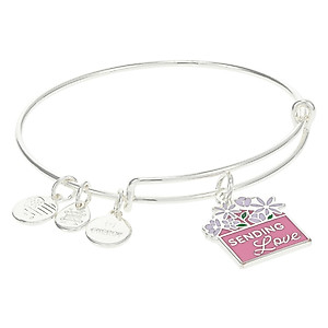 Alex and Ani A22EBSENDLVSS,Celebrate, Sending Love Expandable Bangle Bracelet,Shiny Silver,Pink, Bracelets