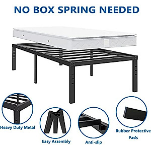 Artimorany Twin-Bed-Frames 18-Inch, Heavy Duty Platform Bed Frame, Steel Slats Support Mattress Foundation, No Box Spring Needed, Noise Free, Black