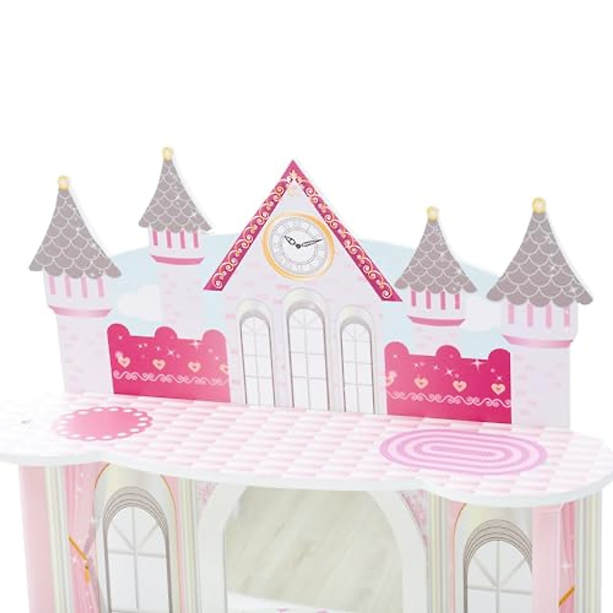 Teamson Kids Dreamland Princess Play Vanity Set with Mirror, Shelf, Storage Drawer, Stool, and Accessories for 12" Dolls, White an Pink
