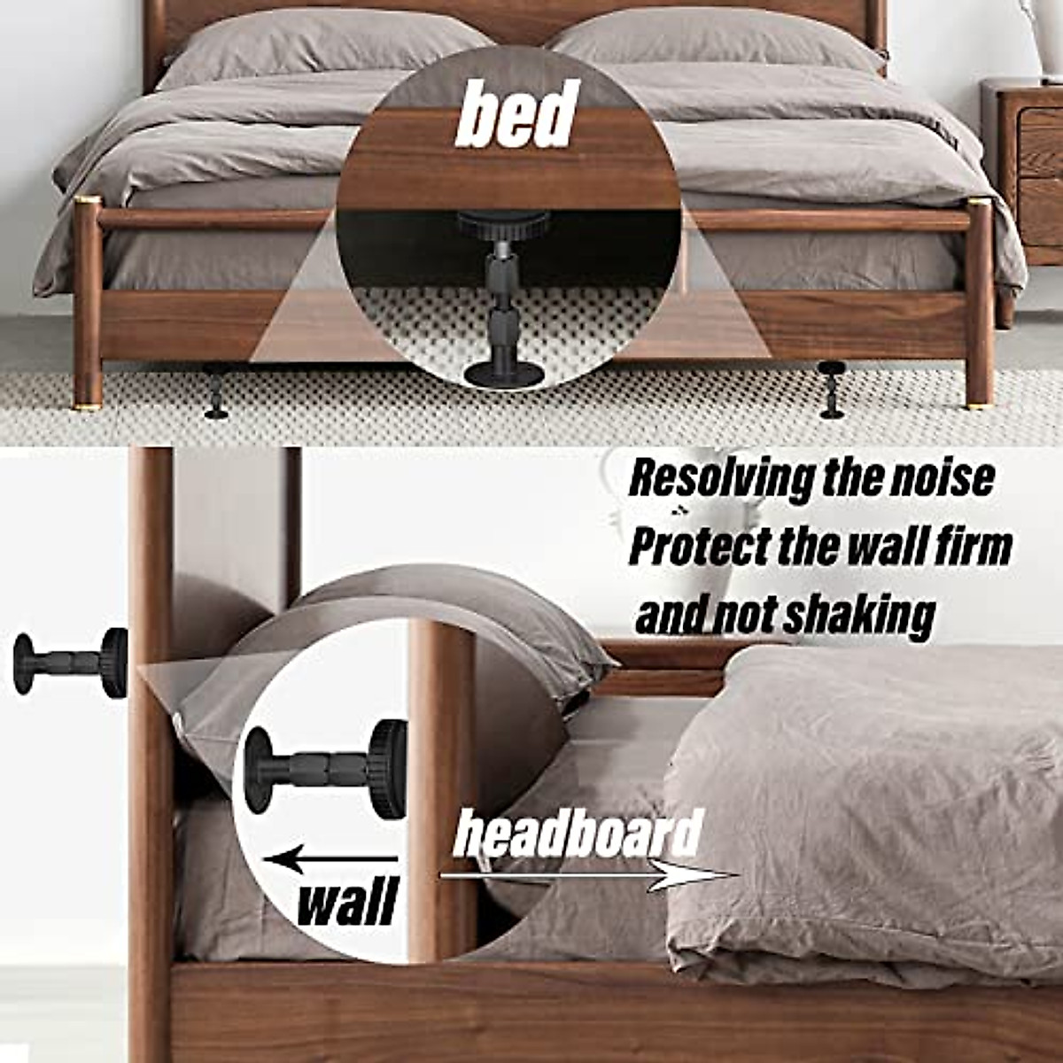 BEDEXUT Adjustable Threaded Headboard Stoppers/Bumper Against Wall, 4 Pack Behind Bed Frame Protector Antishake Tool, Bed Shake Support Stabilizer Device for Anti-Knocking,Banging,Squeaking,Rocking