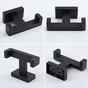 Aomasi Double Coat Hook, Stainless Steel Towel Robe Hook Kitchen Toilet Bathroom Accessories Dual Holder Heavy Duty Wall Mount, Matte Black