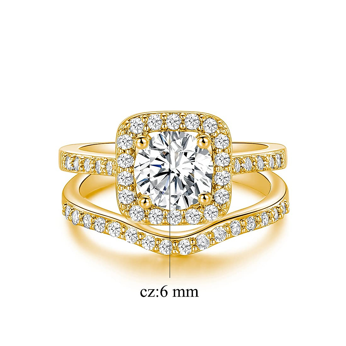 18K Gold Plated Two-in-One Wedding Engagement Eternity Rings Halo Cubic Zirconia Bridal Rings Set 7