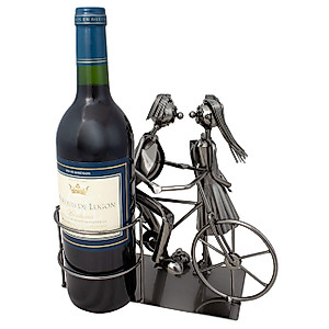 BRUBAKER Wine Bottle Holder 'Couple on Bike' - Table Top Metal Sculpture - with Greeting Card