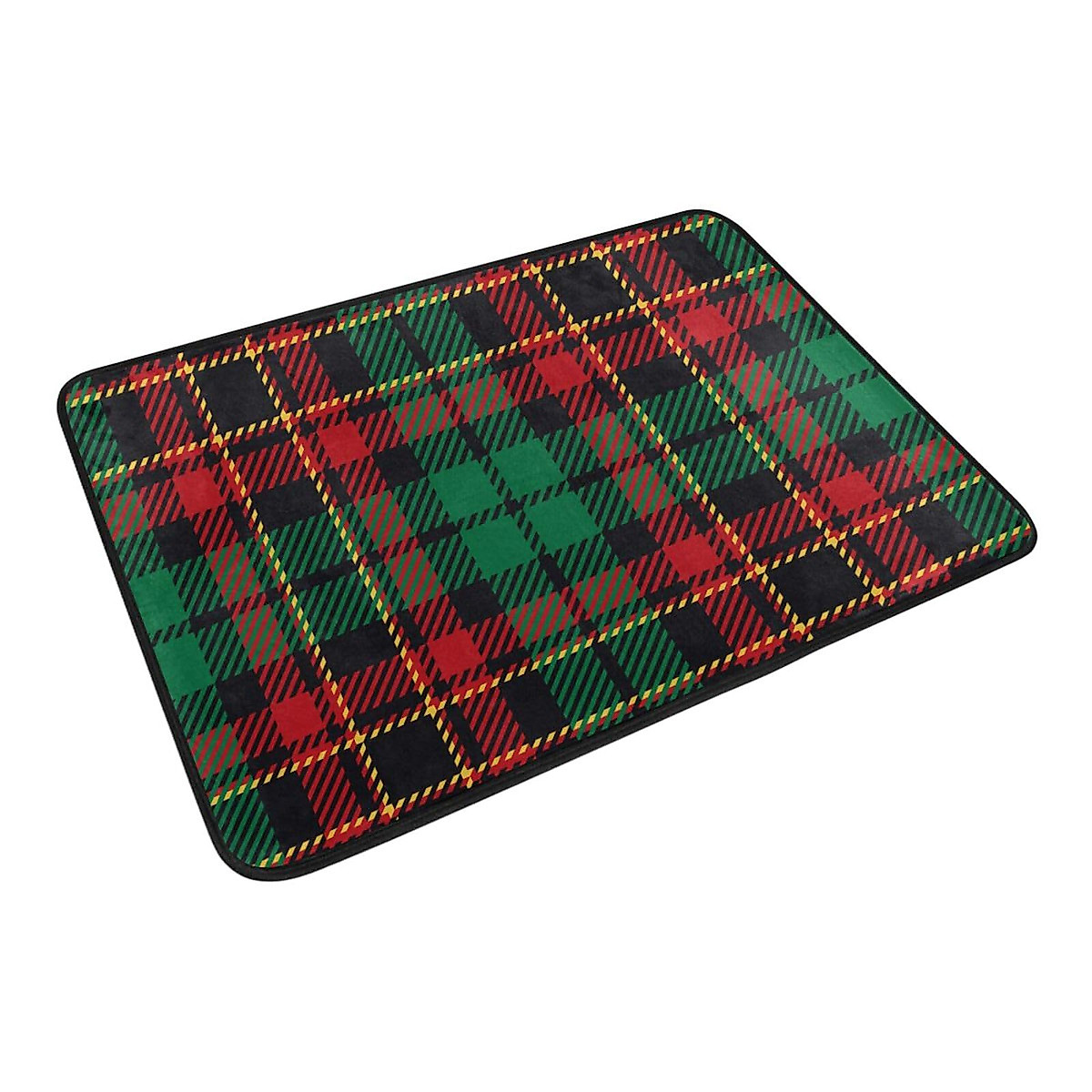 Doormat Welcome Door Mat-Plaid in Red Green Yellow Black Christmas,Living Room Kitchen Floor Mat Home Indoor Outdoor Decoration 24X16INCH