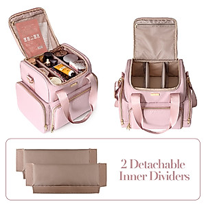 Prokva Large Makeup Cosmetic Bag with 3 Removable Case, Double Layer Travel Makeup Organizer Case with Inner Dividers and Makeup Brushes Storage Section, Pink (Patented Design)