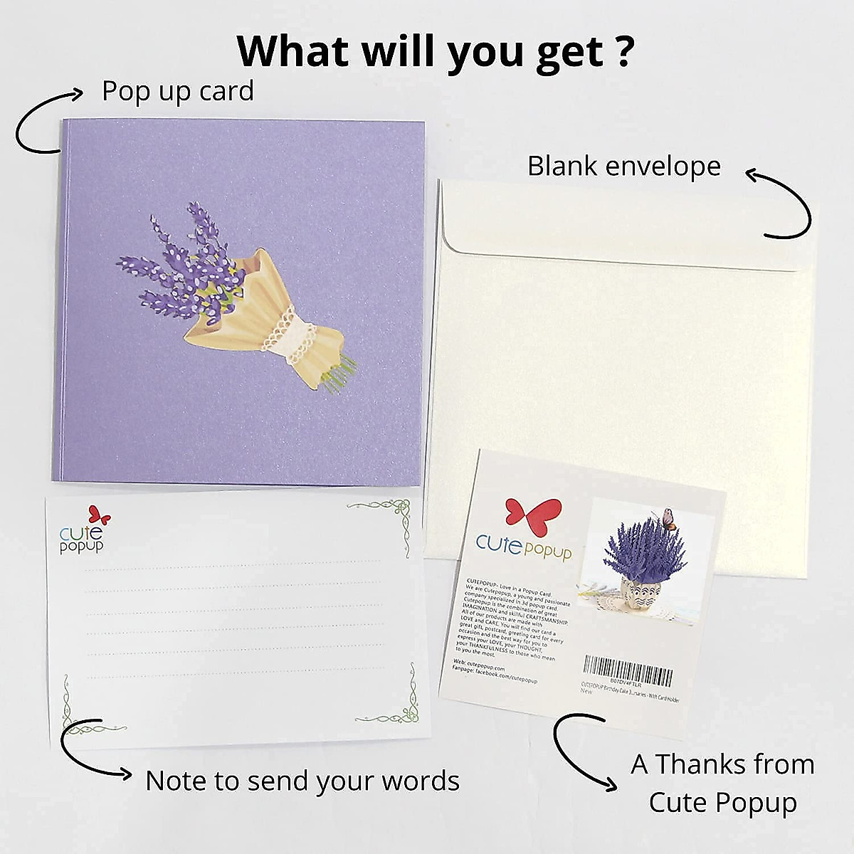 CUTE POPUP - Lavender Pop Up Card, Birthday Card for Women, Anniversary Card, Mother's Day Card, Thinking Of You, Thank You Pop Card, Wedding Card for Couple, Wife, Her on any Occasion