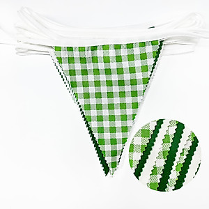 32Ft Green Party Decorations Green Buffalo Plaid Checkered White Triangle Flag Gingham Pennant Bunting Fabric Garland for Wedding Birthday Picnic BBQ Outdoor Golf Party Dinosaur Arbor Day Decorations