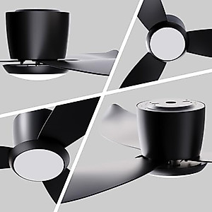 Low Profile Ceiling Fan Light,52In Flush Mount Ceiling Fan Lights Remote Control with 3 Reversible Blades,18W 3CCT LED Light 6 Speed DC Motor Ceiling Fan For Bedroom/Farmhouse/Patios/Living Room Black