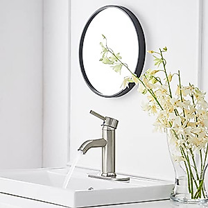 Greenspring Brushed Nickel Bathroom Faucet Single Handle One Hole Modern Vanity Sink Faucet Deck Mount Brass Commercial Lavatory Basin Bath Tap with Pop Up Drain and Cover Plate