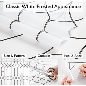 Privacy Window Film Decoration, Heat Control Window Tint for Home, Static Cling Glass Door Covering Window Sticker Removable Non-Adhesive UV Blocking, White Frosted w/Black Morocco Lines, 17.7"x78.7"