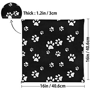 White Dog Puppy Paw Print Square Seat Cushion Non Slip Durable Chair Cushion Pads for Dining Room, Office, Kitchen, Sofa, Floor, Outdoor, Patio Chairs Decorative