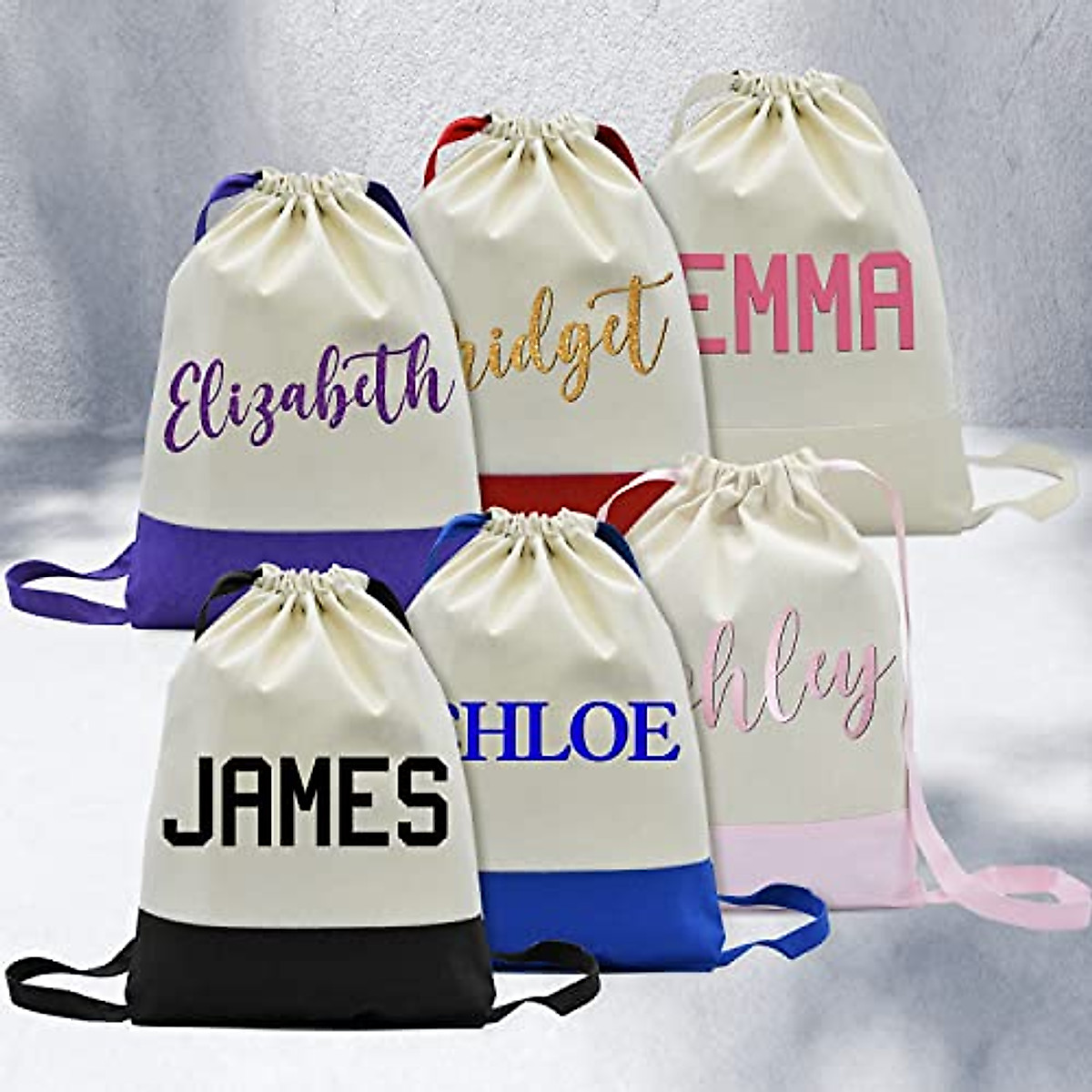 Personalized Initial Drawstring Backpack w/Name - Custom Bookbag for Girls & Boys 3 Fonts 15 Vinyl 6 Bag Colors – Customized Back to School Gifts Kids Monogrammed Gym Women Men, Beige