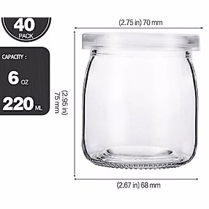 KAMOTA Glass Jars, 40 PACK 6 oz Clear Yogurt Jars With PE Lids, Glass Pudding Jars Yogurt Jars Ideal for Jam, Honey, Wedding Favors, Shower Favors(200ml)