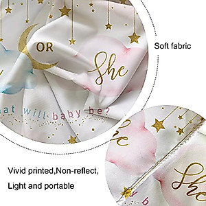 Newsely He Or She Gender Reveal Backdrop 7Wx5H Boy or Girl Pink Cloud What Will Baby Be Background Gold Stars Moon Cute Lovely Newborn Party Decorations Banner Photo Booth Props Birthday Supplies
