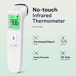 No-Touch Thermometer for Adults and Kids, Fast Accurate Digital Thermometer with Fever Alarm & Silent Mode, FSA HSA Eligible, Easy-to-use, Forehead Thermometer for Babies, Kids & Elderly