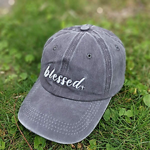 Waldeal Blessed Hats for Women, Adjustable Embroidered Faith Religious Baseball Cap Grey