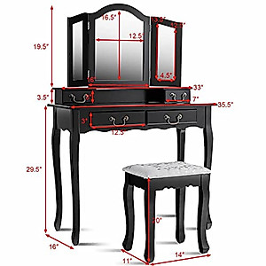NJSV Vanity Set Makeup Dressing Table Tri Folding Mirror Stool Quir Vanity Desk Makeup Vanity Side Tables Bedroom Vanity Table Portable Desk Vanity Set