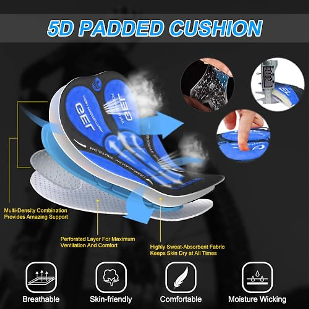 X-TIGER Men's Bike Shorts 5D Padded Cycling Shorts for Men, Mountain Road Bicycle Riding UPF 50+ Cycle Shorts Zipper Pockets