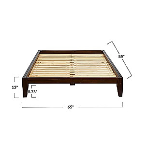 Main + Mesa Yume Modern Solid Wood Platform Bed with Japanese Joinery, Walnut Finish, Queen
