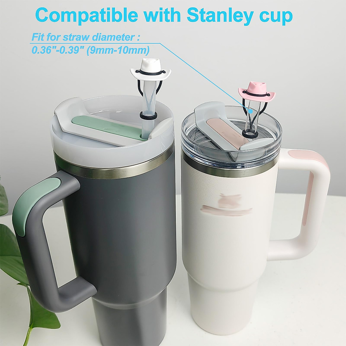 HomDsg 4 Pack Silicone Cowboy Hat Straw Covers Cap Compatible with Stanley Cup 30 40 oz, Cute Funny Tumbler Straw Topper Accessories for Man & Woman Christmas Gift