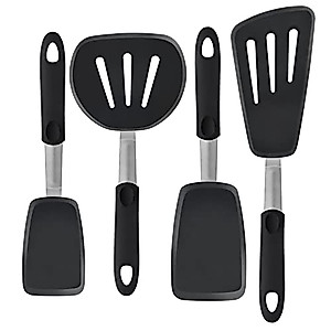 Elyum Silicone Spatula 4 Pack Spatula Set Heat Resistant Kitchen Utensils Set Flexible Silicone Turner Rubber Spatula for Nonstick Cookware for Flipping Eggs, Steak, Fish and More, Black