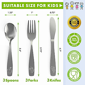 9 Piece Stainless Steel Kids Silverware Set - Child and Toddler Safe Flatware - Kids Utensil Set - Metal Kids Cutlery Set Includes 3 Small Kids Spoons, 3 Forks & 3 Knives