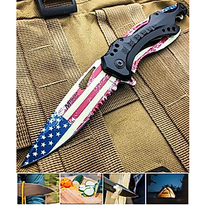 S.S. Folding Knives 8inch American Flag Open Folding Pocket Knife Bottle Fold Outdoor Survival Hunting Knife for Camping by Survival Steel